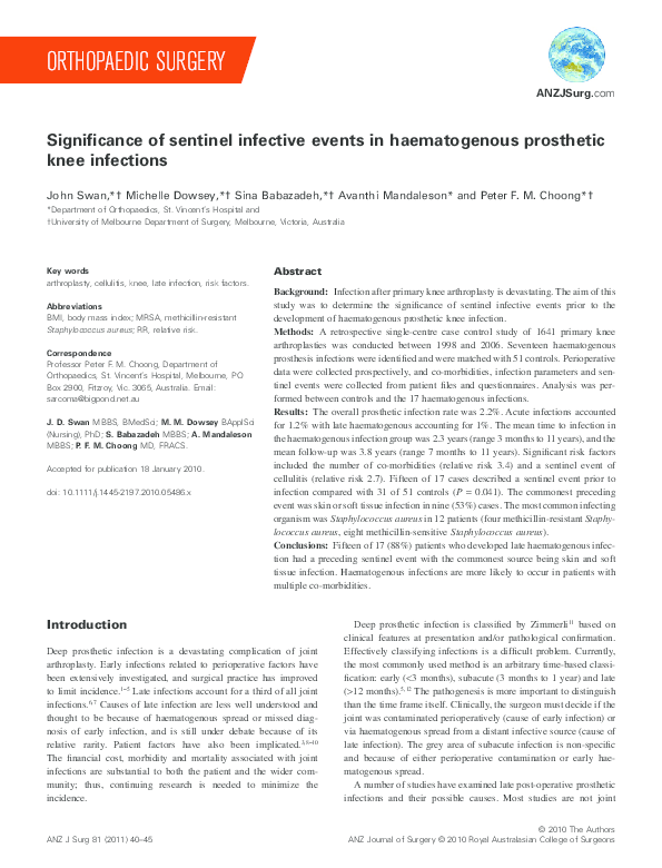 (PDF) Significance of sentinel infective events in haematogenous ...