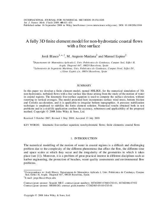 (PDF) A fully 3D finite element model for non-hydrostatic coastal flows with a free surface
