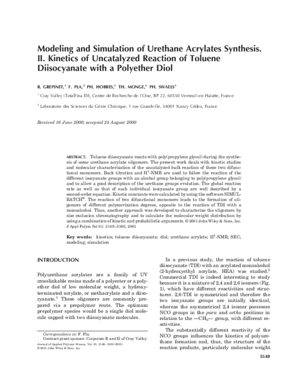 (PDF) Modeling and simulation of urethane acrylates synthesis. II ...