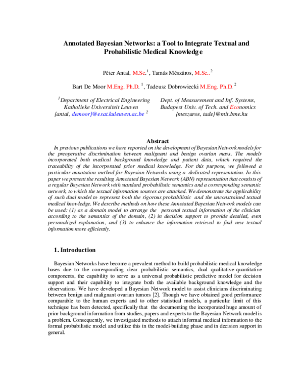 (PDF) Annotated Bayesian networks: a tool to integrate textual and probabilistic medical knowledge