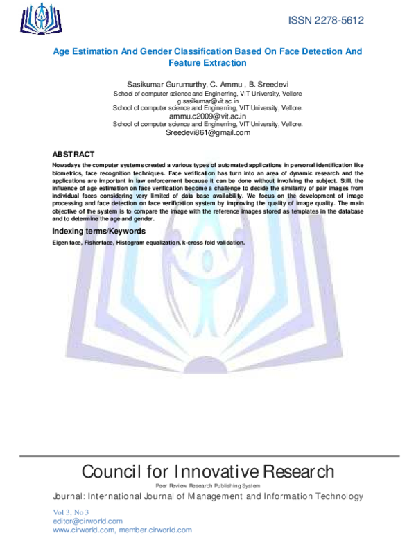 Pdf Age Estimation And Gender Classification Based On Face Detection And Feature Extraction