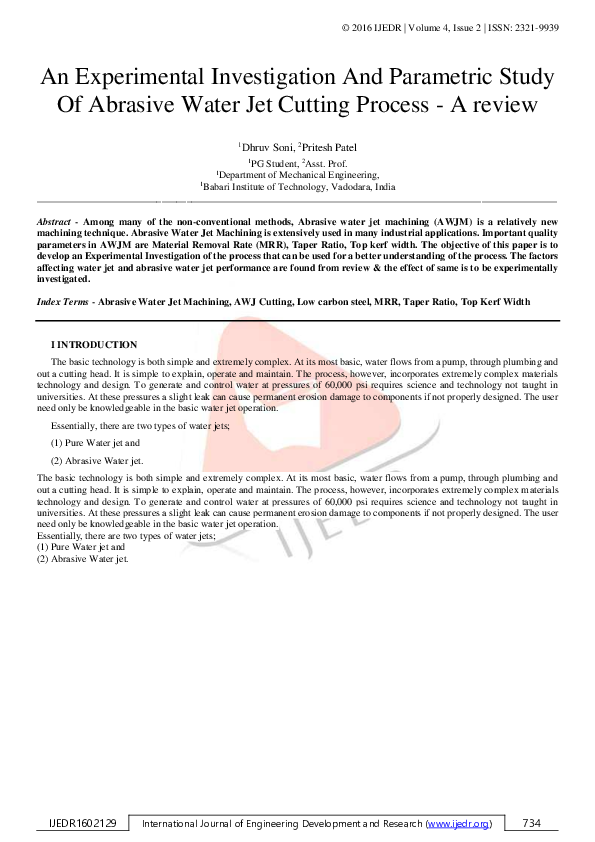 (PDF) An Experimental Investigation And Parametric Study Of Abrasive ...