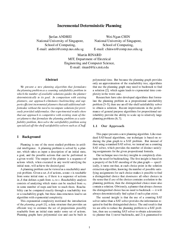 Pdf Incremental Deterministic Planning