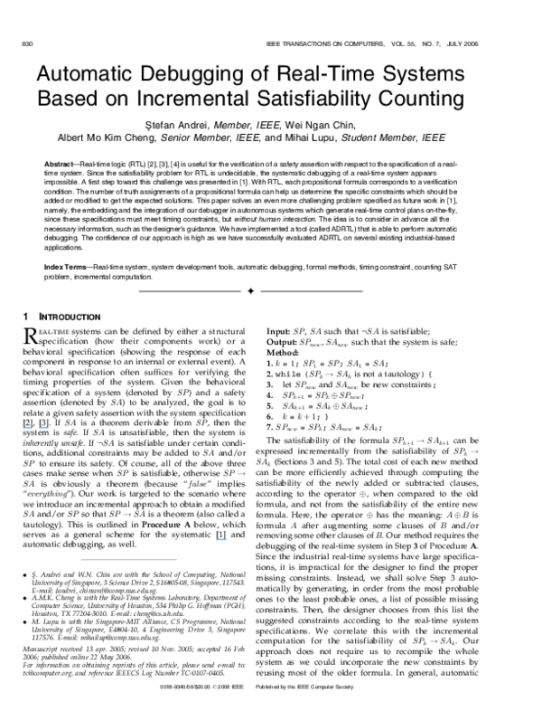(PDF) Automatic Debugging of Real-Time Systems Based on Incremental Satisfiability Counting