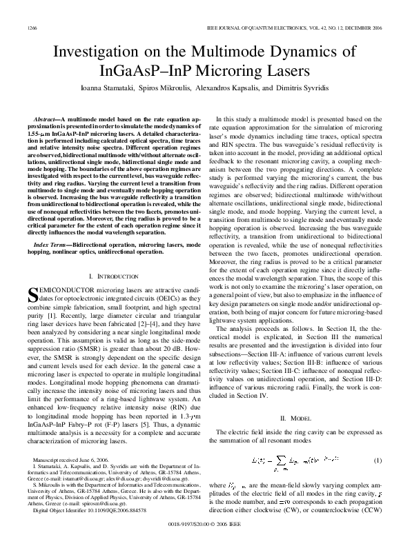 (PDF) Investigation on the Multimode Dynamics of InGaAsP–InP Microring Lasers