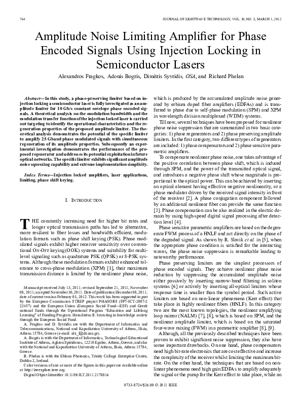 (PDF) Amplitude Noise Limiting Amplifier for Phase Encoded Signals ...