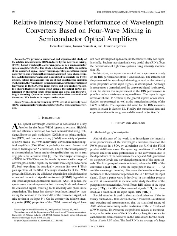 (PDF) Relative Intensity Noise Performance of Wavelength Converters ...
