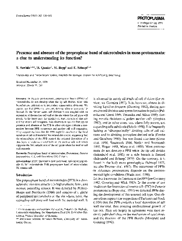 (PDF) Presence and absence of the preprophase band of microtubules in ...