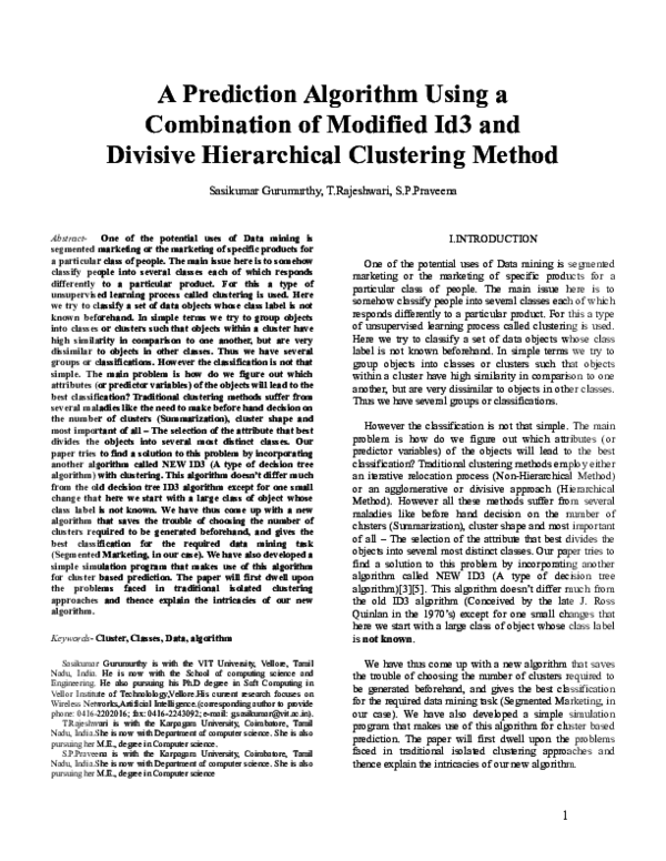 (DOC) A Prediction Algorithm Using a Combination of Modified Id3 and ...