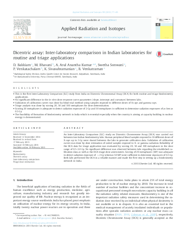 (PDF) Dicentric assay: Inter-laboratory comparison in Indian ...