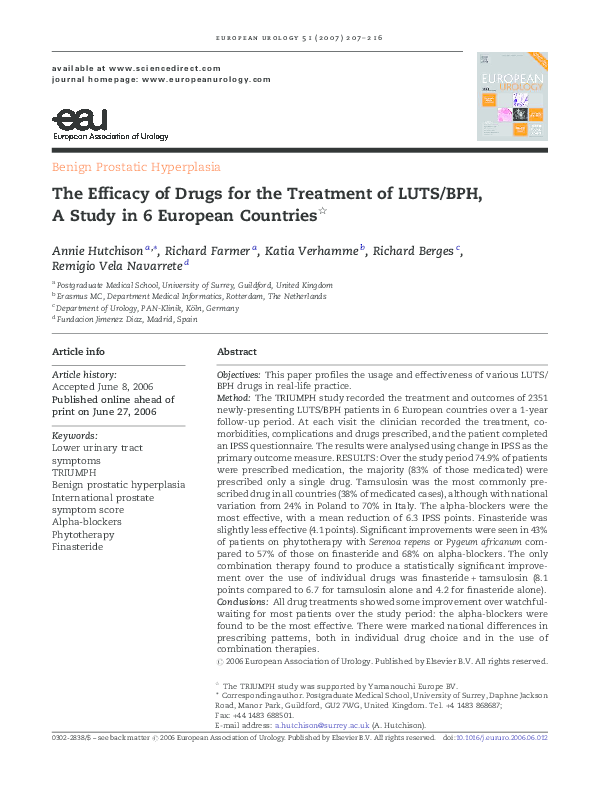 (PDF) The Efficacy of Drugs for the Treatment of LUTS/BPH, A Study in 6 ...