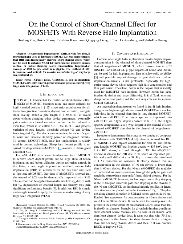 (PDF) On the Control of Short-Channel Effect for MOSFETs With Reverse ...