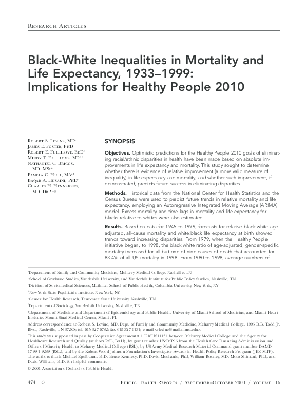 (PDF) Black-White inequalities in mortality and life expectancy, 1933 ...