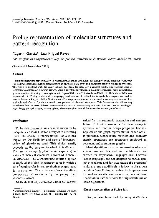 (PDF) Prolog representation of molecular structures and pattern recognition