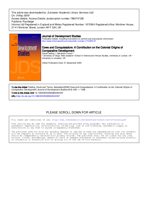 (PDF) Cows and Conquistadors: A Contribution on the Colonial Origins of ...
