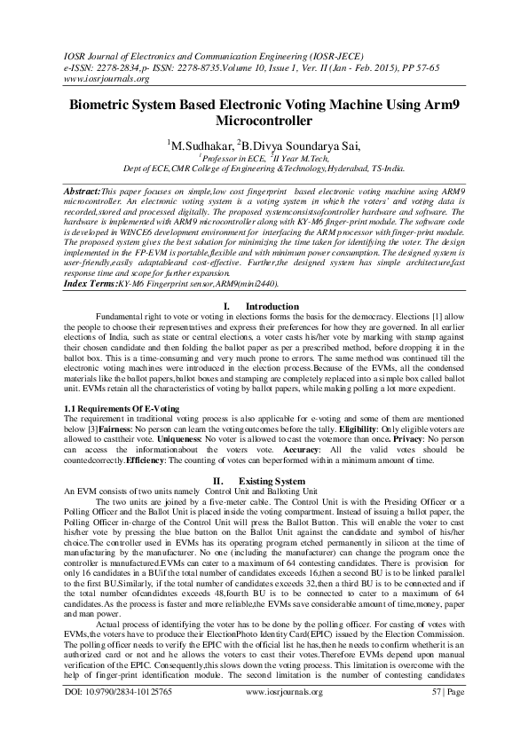(PDF) Biometric System Based Electronic Voting Machine Using Arm9 Microcontroller
