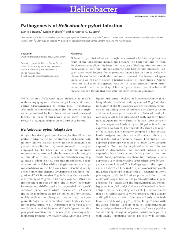 (PDF) Pathogenesis of Helicobacter pylori Infection