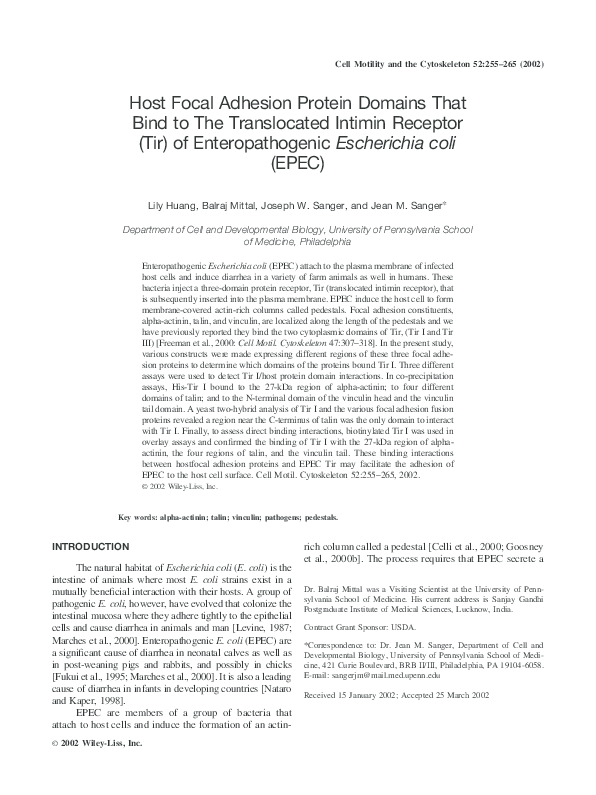 (PDF) Host focal adhesion protein domains that bind to the translocated ...