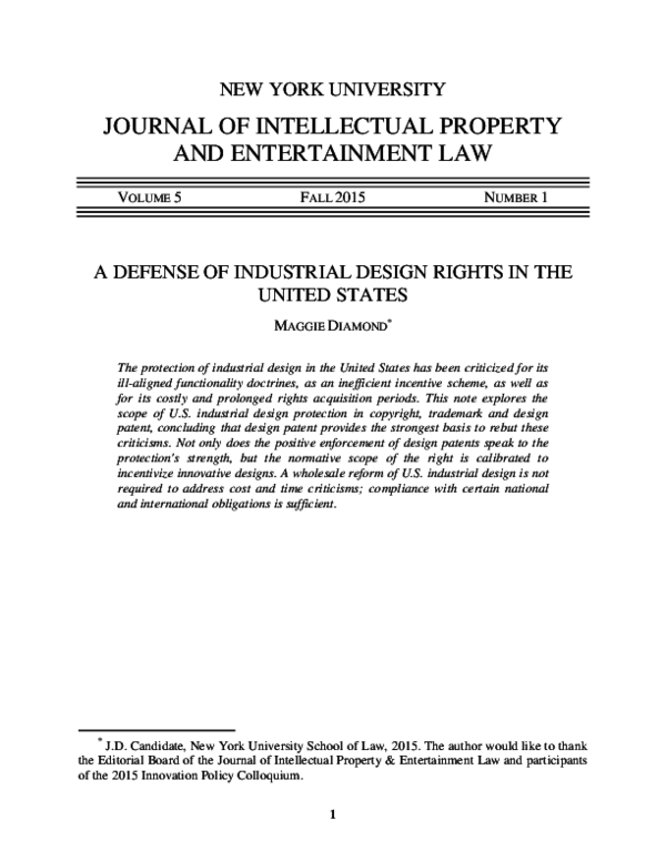 (PDF) Defense Of Industrial Design Rights in the U.S