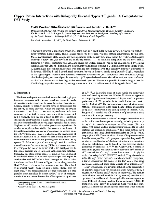 (PDF) Copper Cation Interactions with Biologically Essential Types of ...