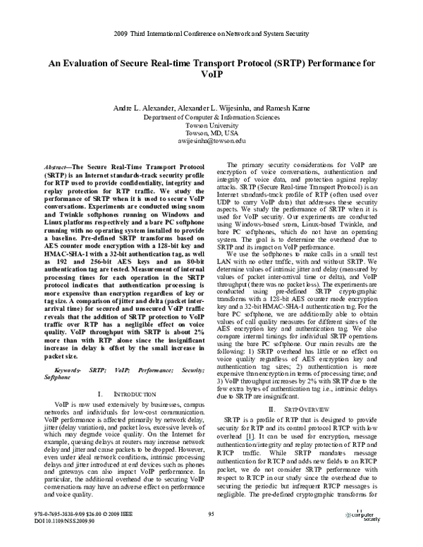 (PDF) An Evaluation of Secure Real-Time Transport Protocol (SRTP ...