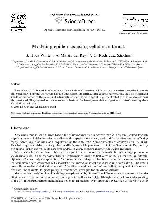 (PDF) Modeling epidemics using cellular automata