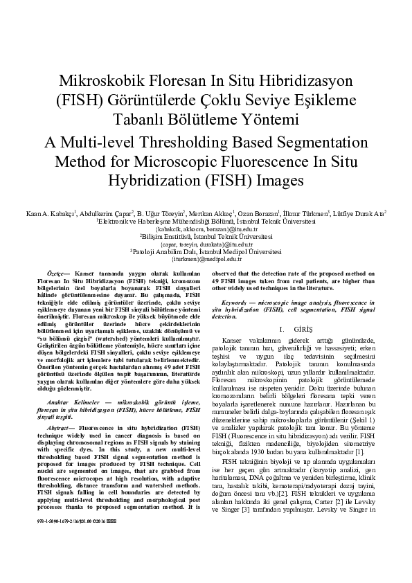 Pdf A Multi Level Thresholding Based Segmentation Method For Microscopic Fluorescence In Situ