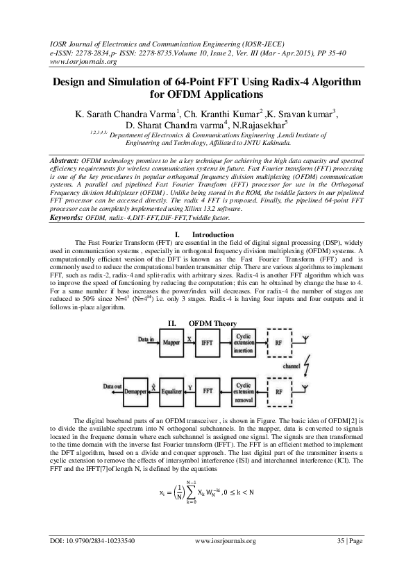 Pdf Design And Simulation Of 64 Point Fft Using Radix 4 Algorithm For Ofdm Applications Iosr