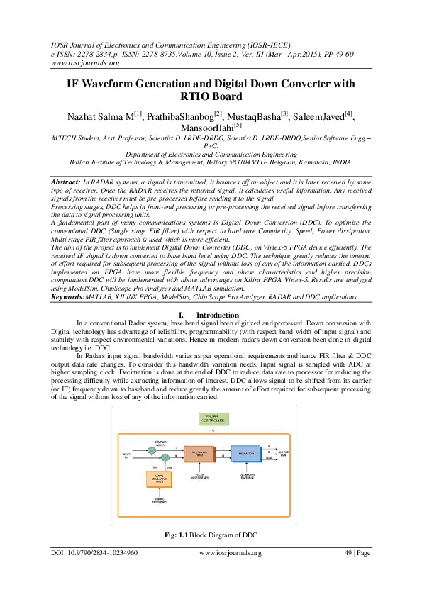 (PDF) IF Waveform Generation and Digital Down Converter with RTIO Board