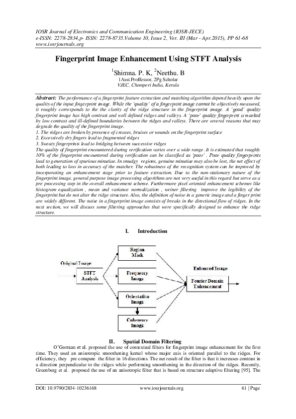 (PDF) Fingerprint Image Enhancement Using STFT Analysis