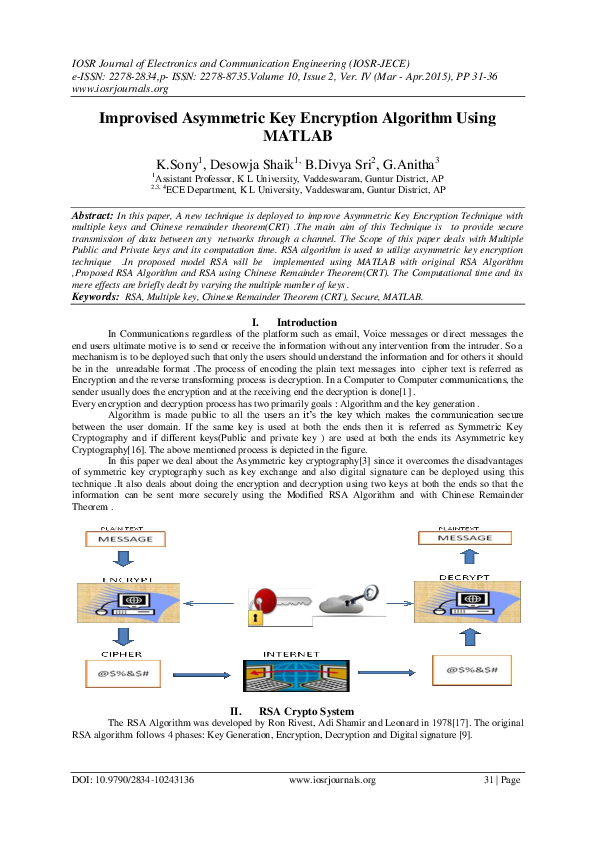Pdf Improvised Asymmetric Key Encryption Algorithm Using Matlab 3407