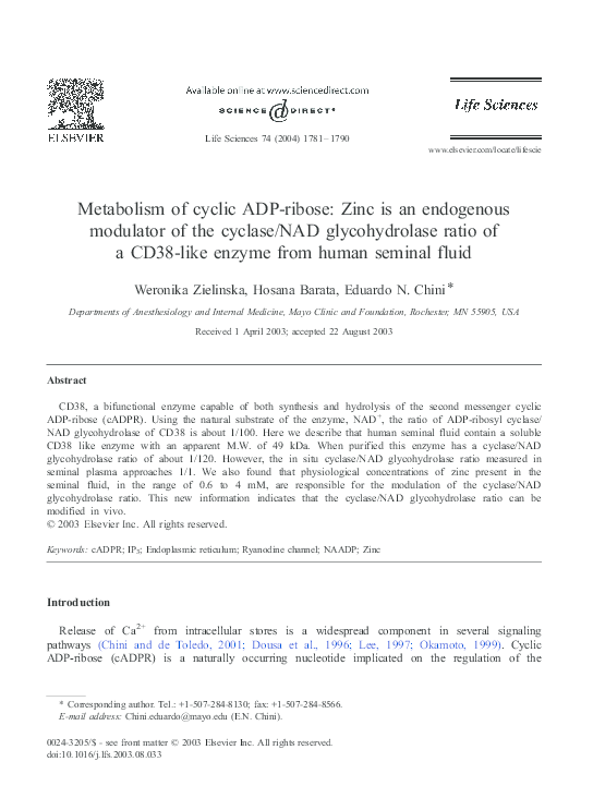 (PDF) Metabolism of cyclic ADP-ribose: Zinc is an endogenous modulator ...