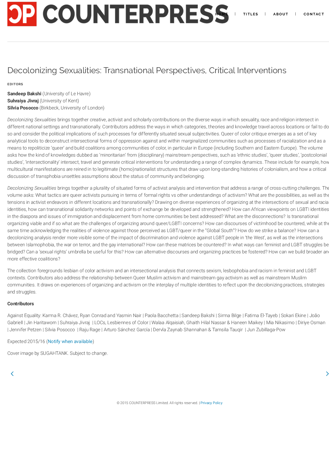 (PDF) Decolonizing Sexualities: Transnational Perspectives, Critical Interventions