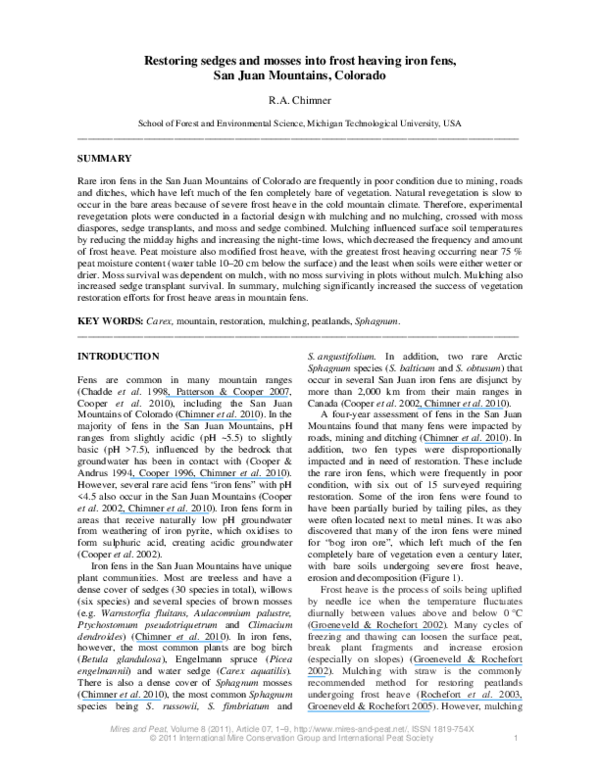 (PDF) Restoring sedges and mosses into frost heaving iron fens, San ...