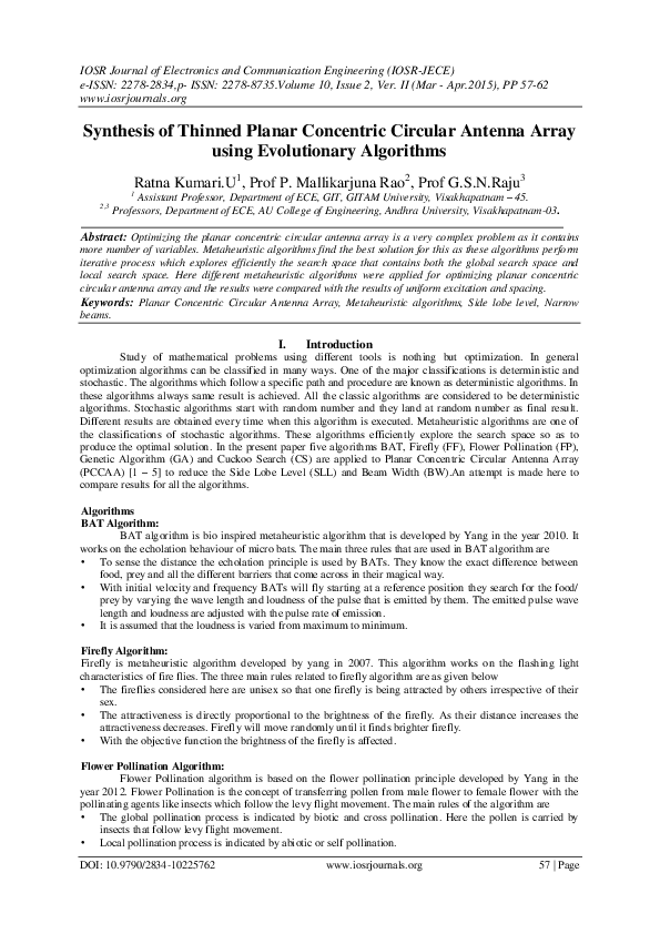 Pdf Synthesis Of Thinned Planar Concentric Circular Antenna Array Using Evolutionary Algorithms