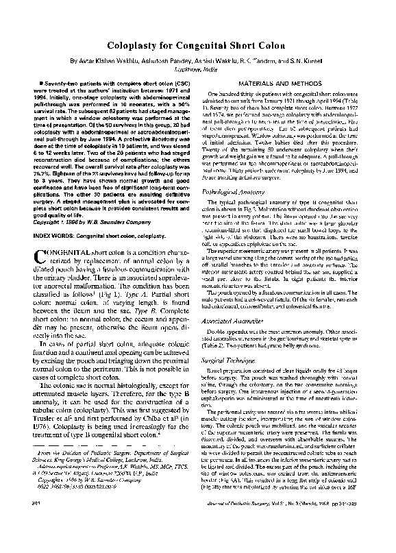 (PDF) Coloplasty for congenital short colon