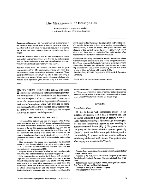 (PDF) The management of exomphalos