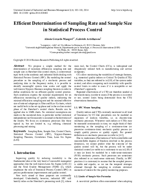 (PDF) Efficient Determination of Sampling Rate and Sample Size in ...