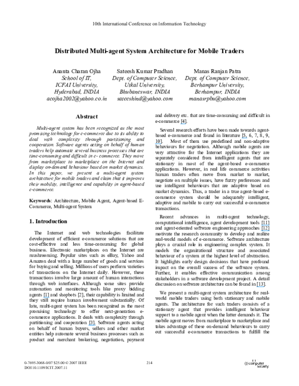 (PDF) Mobile Trading Enhancements through Distributed Multi-agent Systems