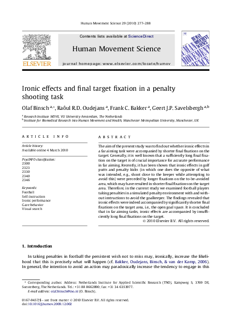 (PDF) Ironic effects and final target fixation in a penalty shooting task