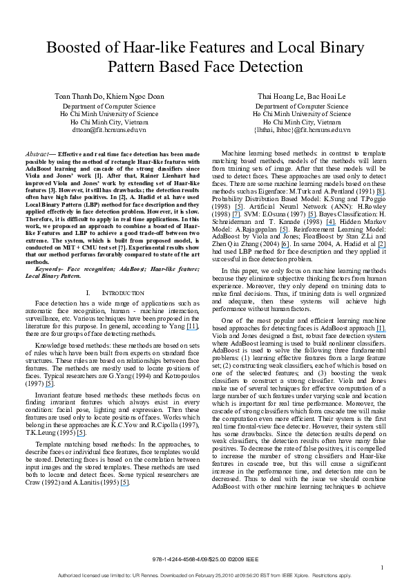 Pdf Boosted Of Haar Like Features And Local Binary Pattern Based Face Detection