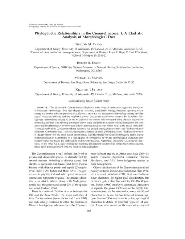 (PDF) Phylogenetic Relationships in the Commelinaceae: I. A. Cladistic ...
