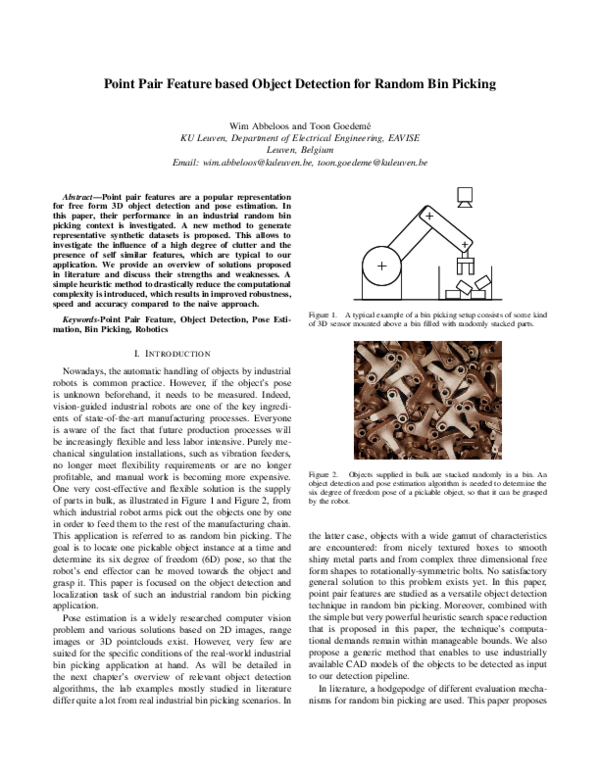 Pdf Point Pair Feature Based Object Detection For Random Bin Picking 