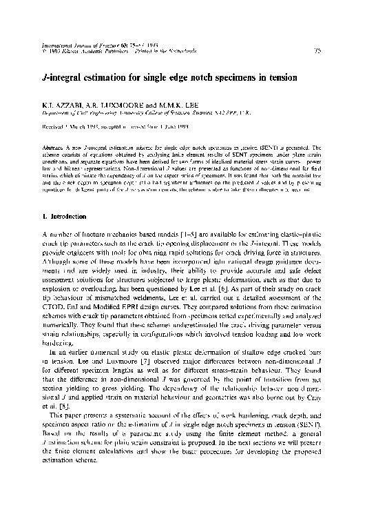 (PDF) J-integral estimation for single edge notch specimens in tension