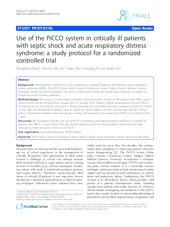 (PDF) Use of the PiCCO system in critically ill patients with septic shock and acute respiratory ...