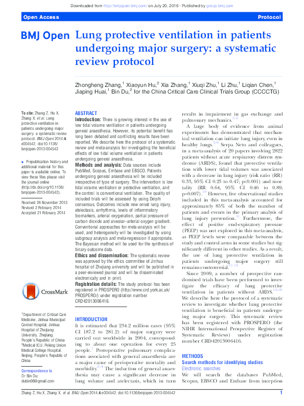 (PDF) Lung protective ventilation in patients undergoing major surgery ...