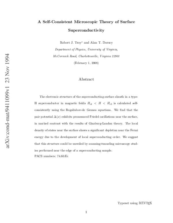 (PDF) Self-consistent microscopic theory of surface superconductivity