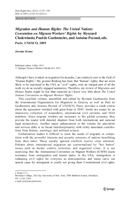 (PDF) REV: Migration and Human Rights: The United Nations Convention on Migrant Workers' Rights ...