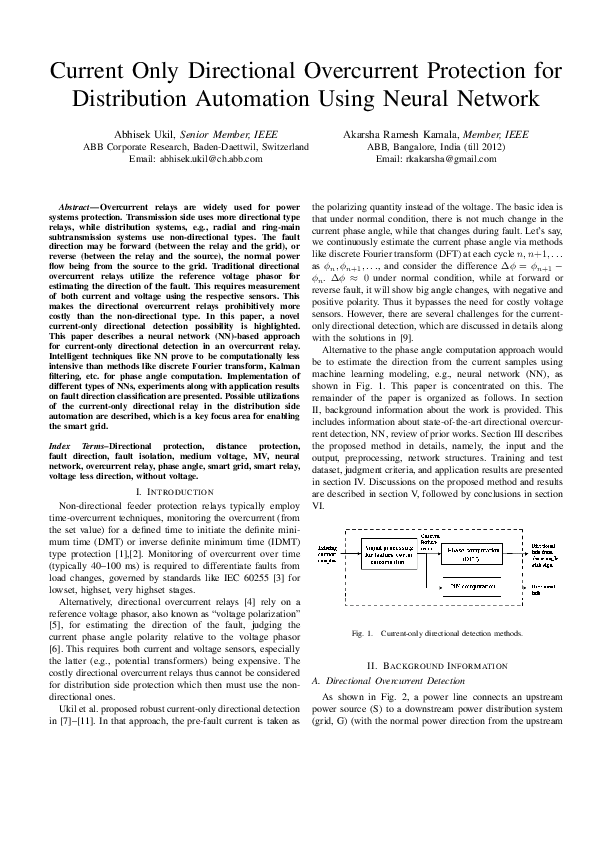 Pdf Current Only Directional Overcurrent Protection For Distribution Automation Challenges