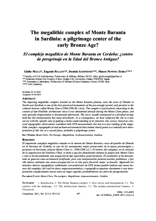 (PDF) The megalithic complex of Monte Baranta in Sardinia: a pilgrimage ...